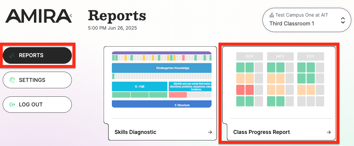 Teacher Reports: Class Progress Report