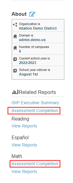 Lectura/Math and Legacy Reading ISIP: Assessment Completion