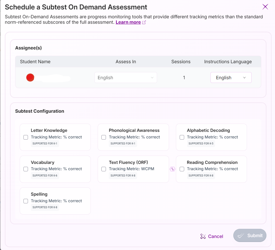 Growth Dashboard Widgets: ISIP Assess