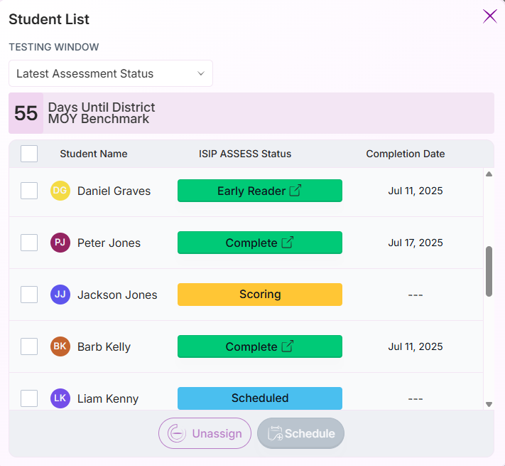 Growth Dashboard Widgets: ISIP Assess